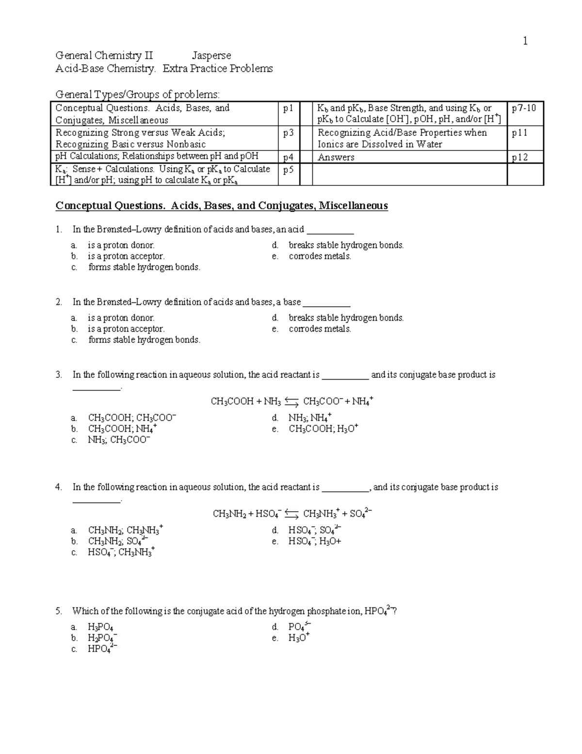 Test2 ch17a Acid-Base Practice Problems - General Chemistry II Jasperse ...