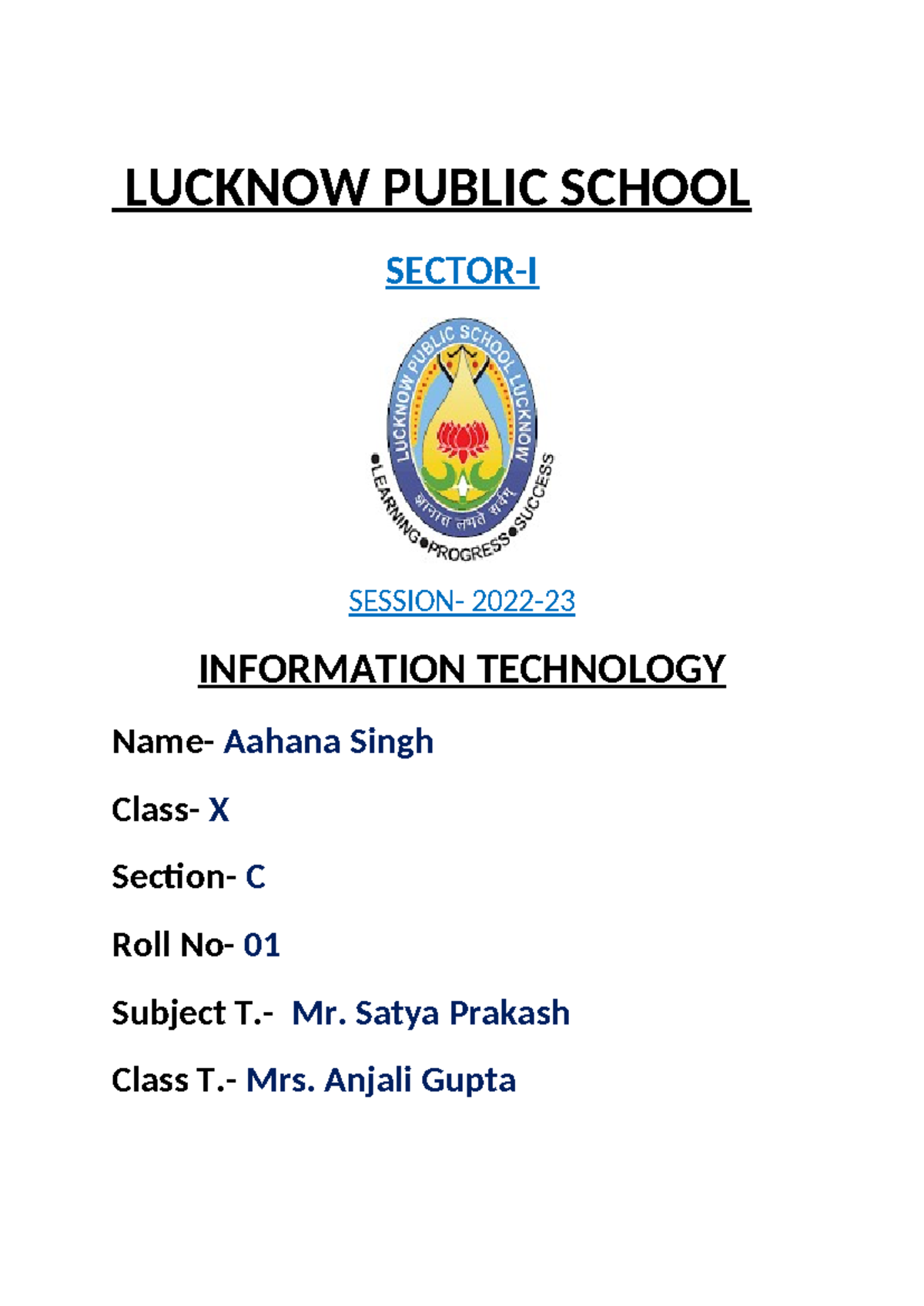 Lucknow Public School 1234 - English A: Language and Literature SL ...
