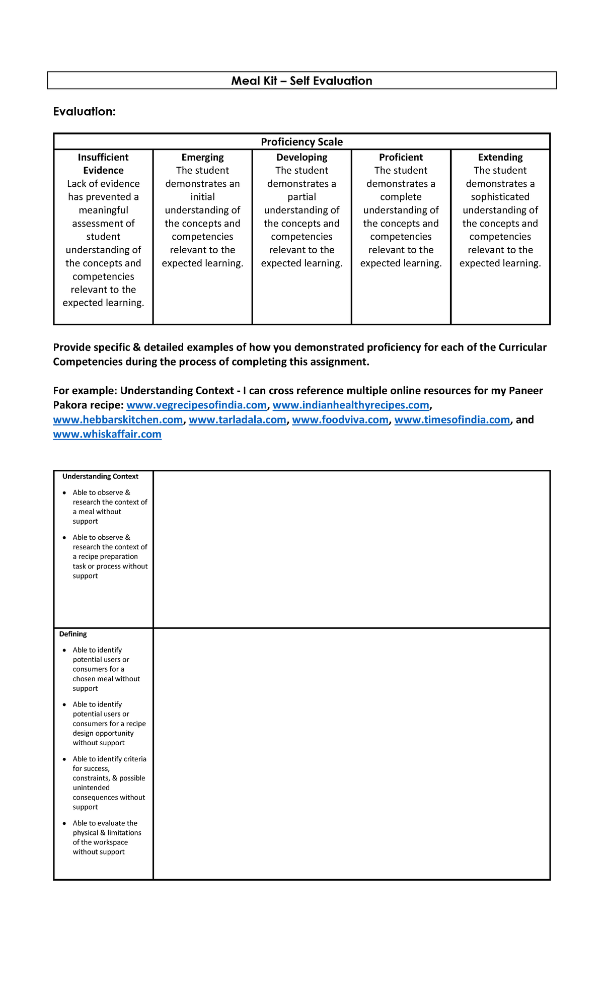 Meal Kit - self evaluation fillable form - Meal Kit – Self Evaluation ...