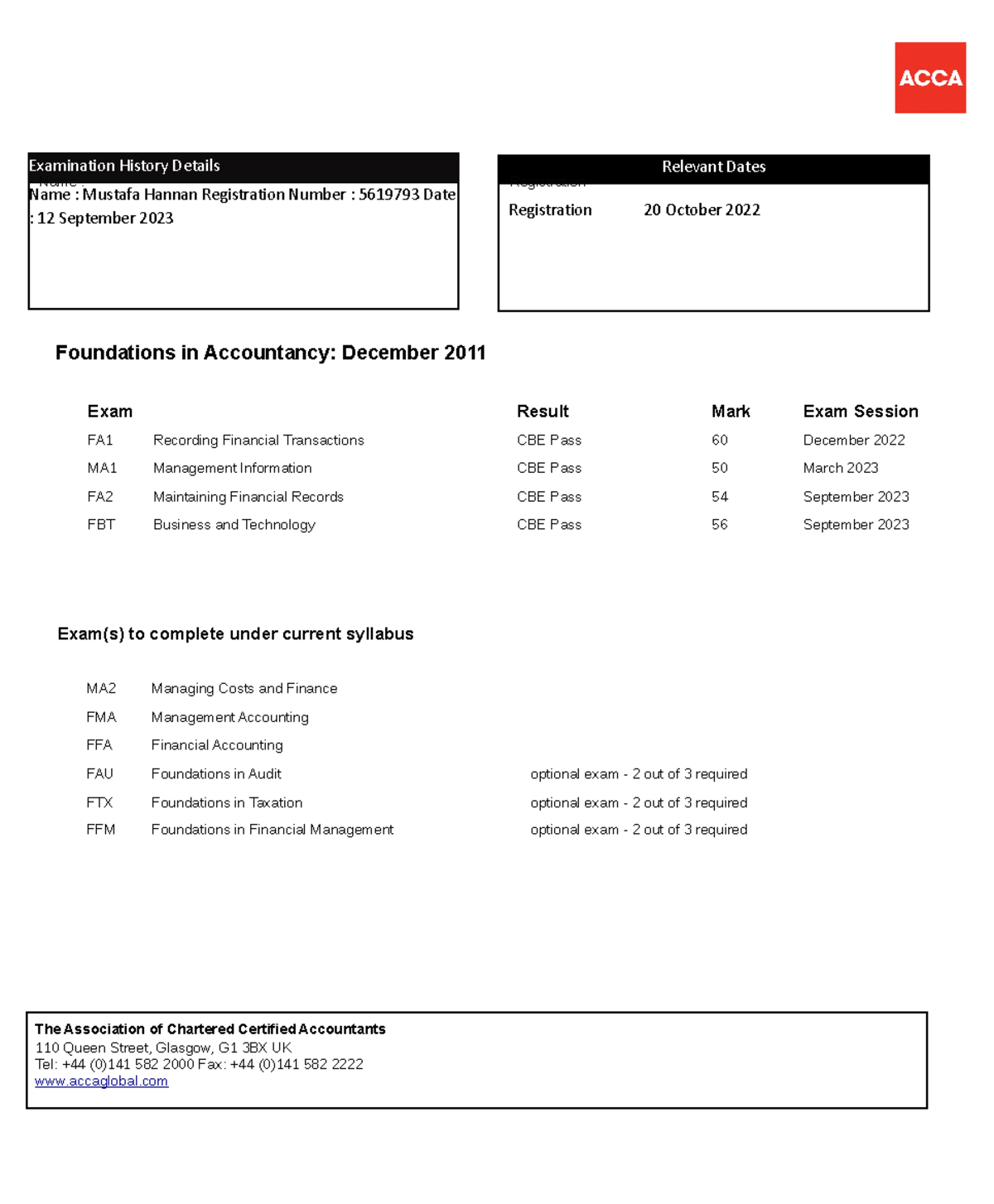 Exam History Transcript 6484595664378982116 - Name : Mustafa Hannan ...