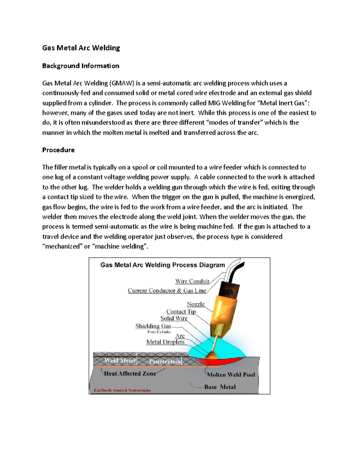Lab manual welding - lab - Gas Metal Arc Welding Background Information ...