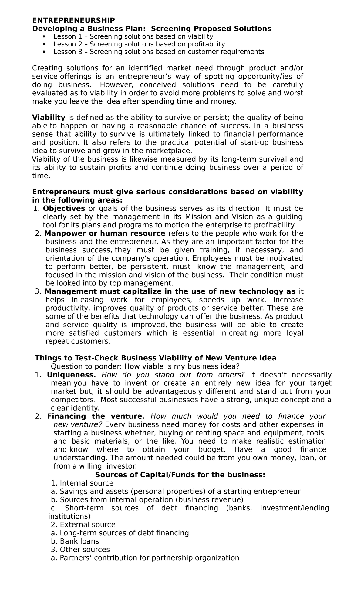 Entrep 5 - The learner will have an in-depth understanding on ...