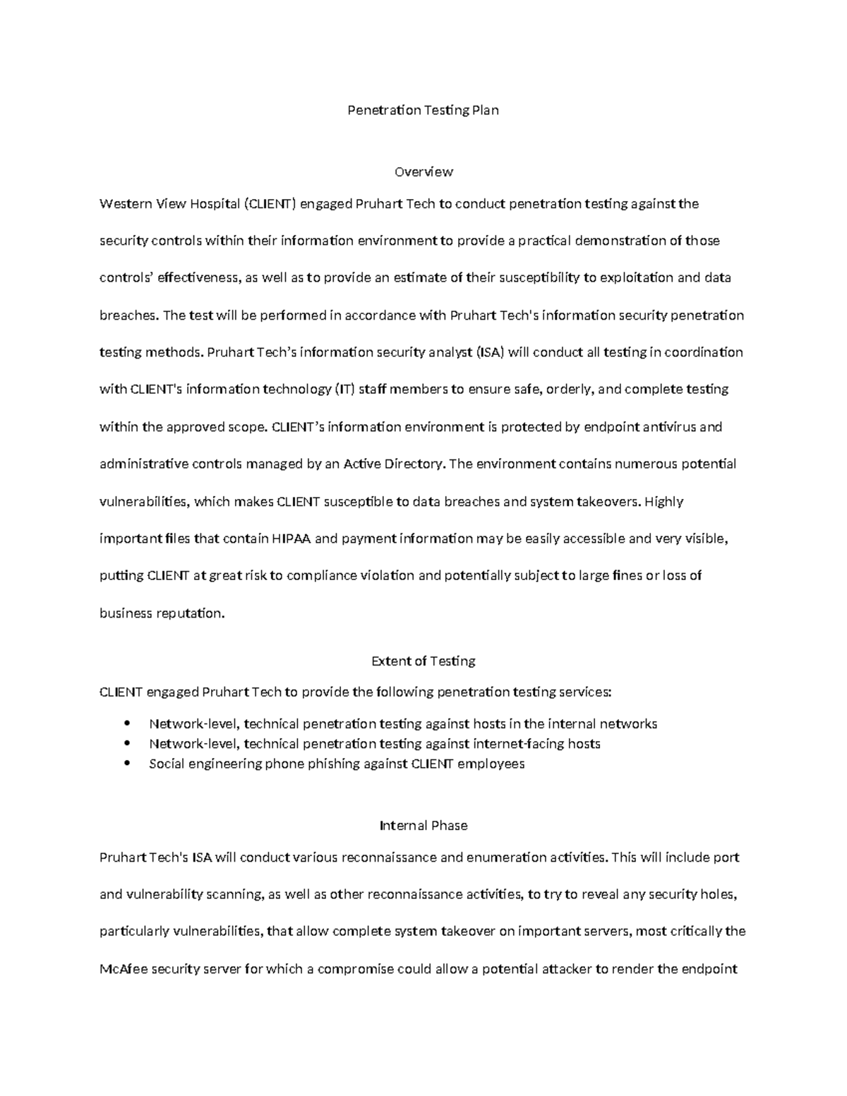 Penetration Testing Plan - Penetration Testing Plan Overview Western ...