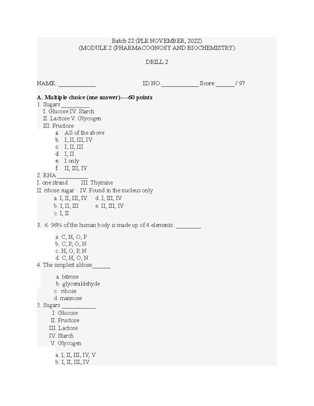 Module 2 Drills - Biochem - Batch 22 (PLE NOVEMBER, 2022) (MODULE 2 ...