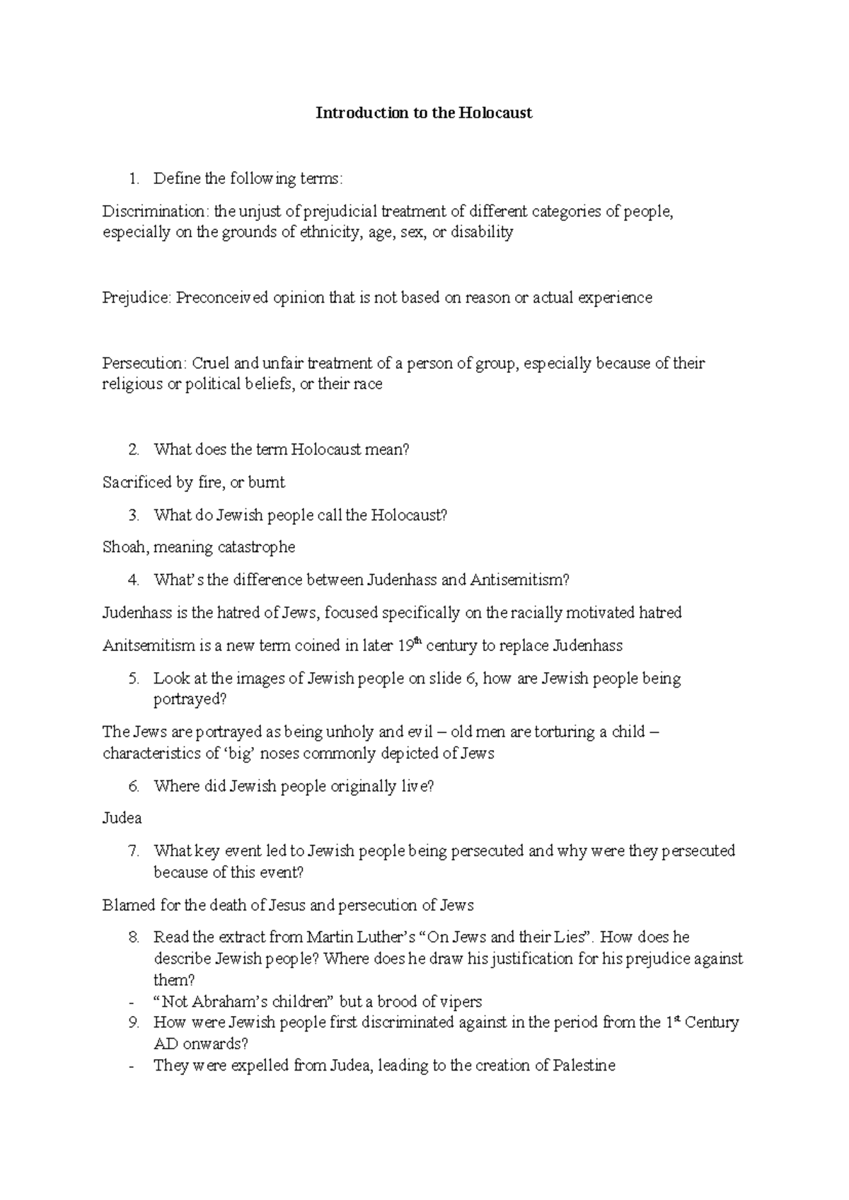 Introduction to the Holocaust - Introduction to the Holocaust Define ...