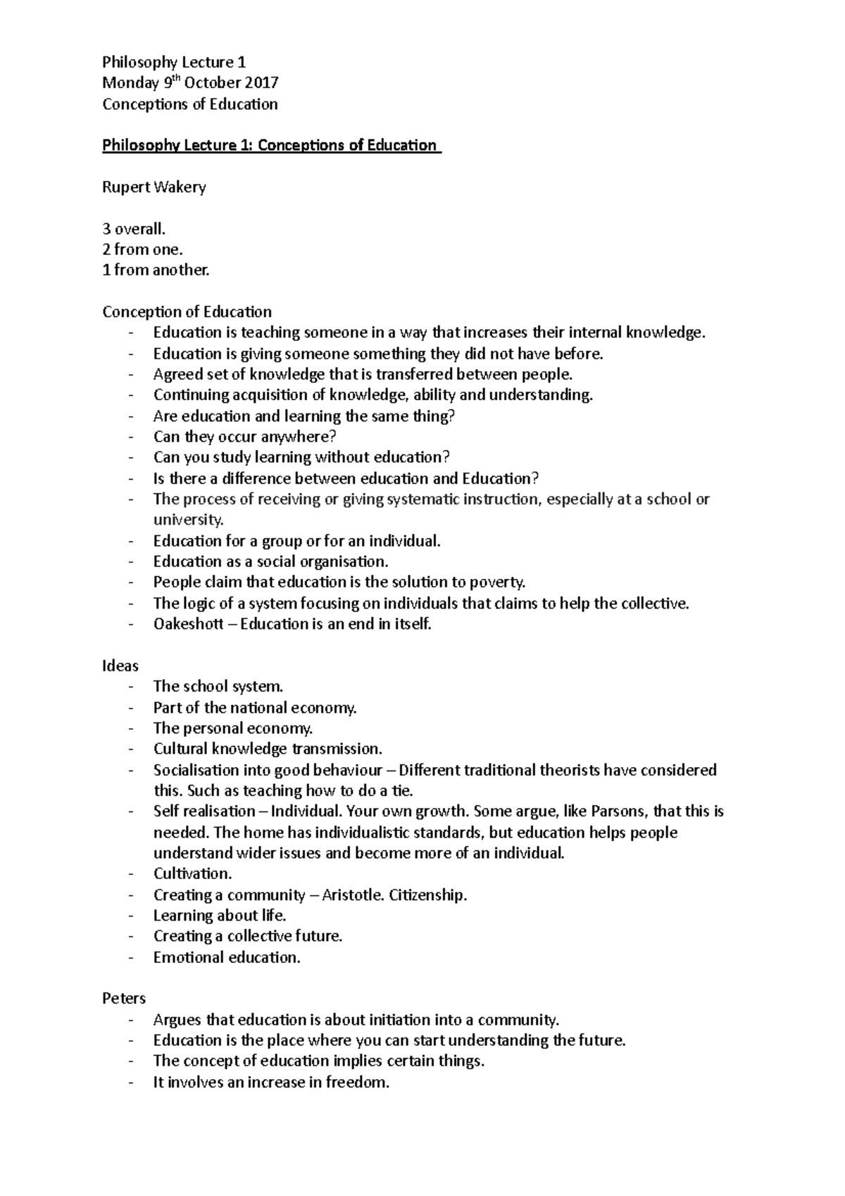 Philosophy Lecture 1 N A Philosophy Lecture 1 Monday 9th October