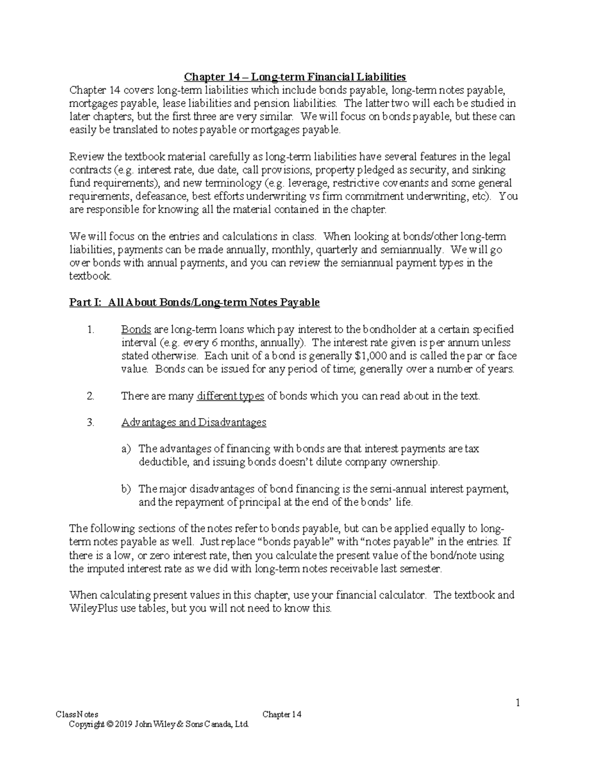 Chpt 14 notes - Journal entries for bonds - Chapter 14 – Long-term ...