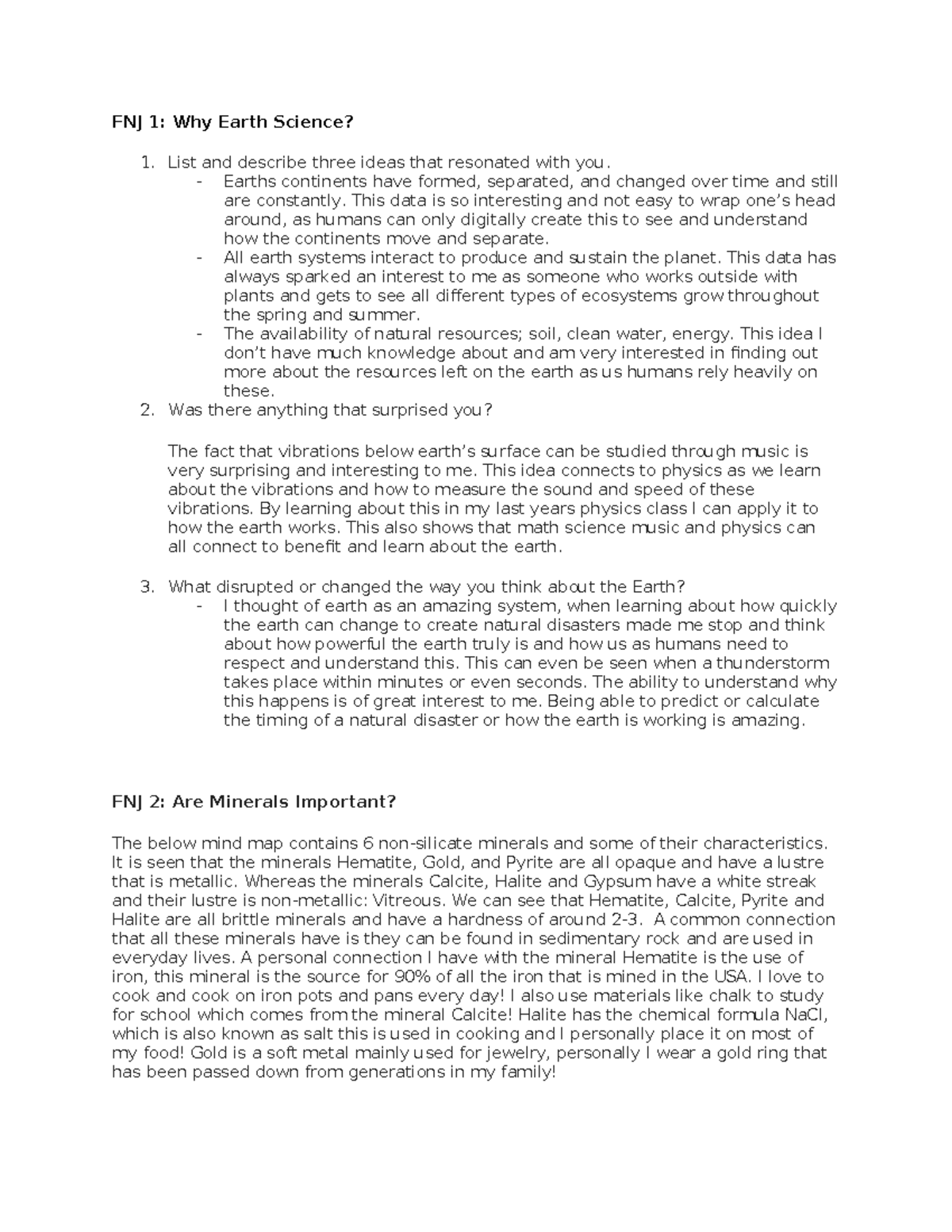 FNJ 1-5 - fnj - FNJ 1: Why Earth Science? 1. List and describe three ...