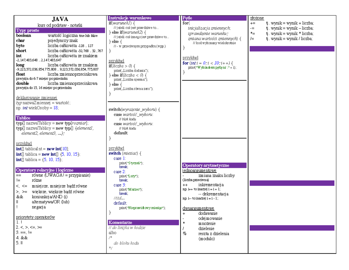 Notatki 8-for - JAVA przydatne materiały do programowania JAVA ...
