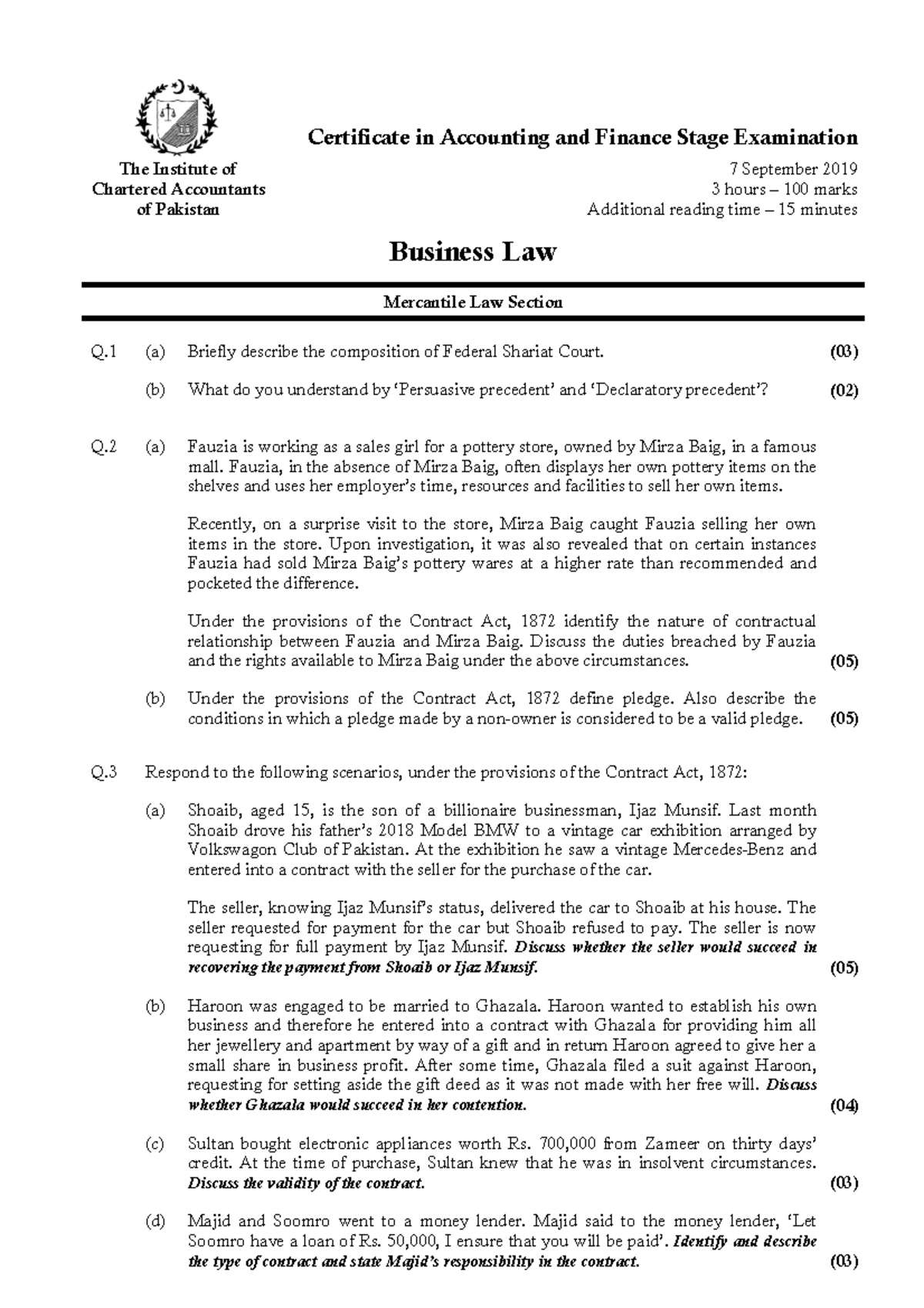 CAF 4 BLW Autumn 2019 - Certificate in Accounting and Finance Stage ...