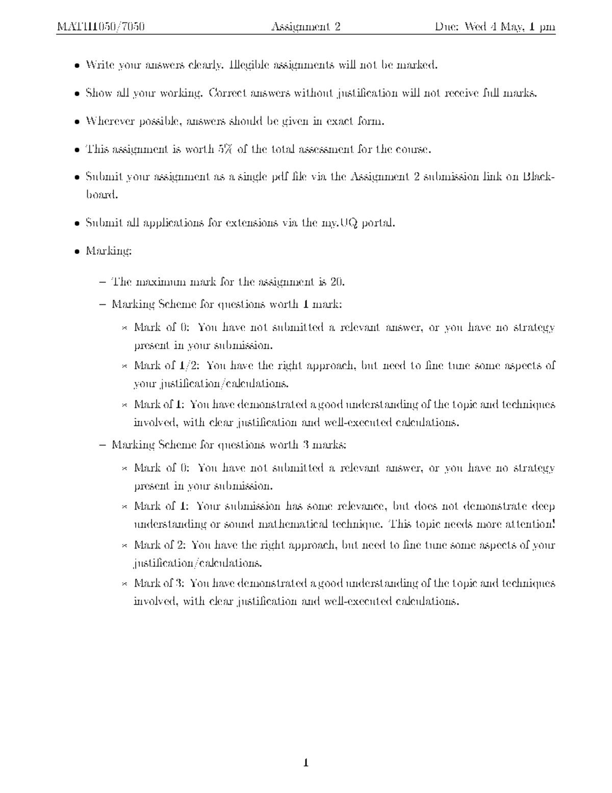 1050 A2 questions v2 (Assignment 2) - Write your answers clearly ...