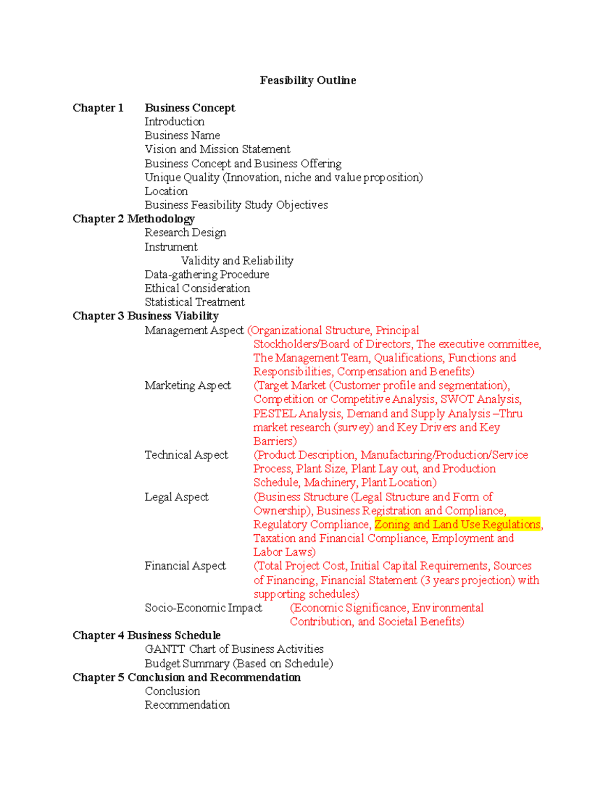 Feasibility-Outline - It talks about the outline of feasibility study - Feasibility Outline ...
