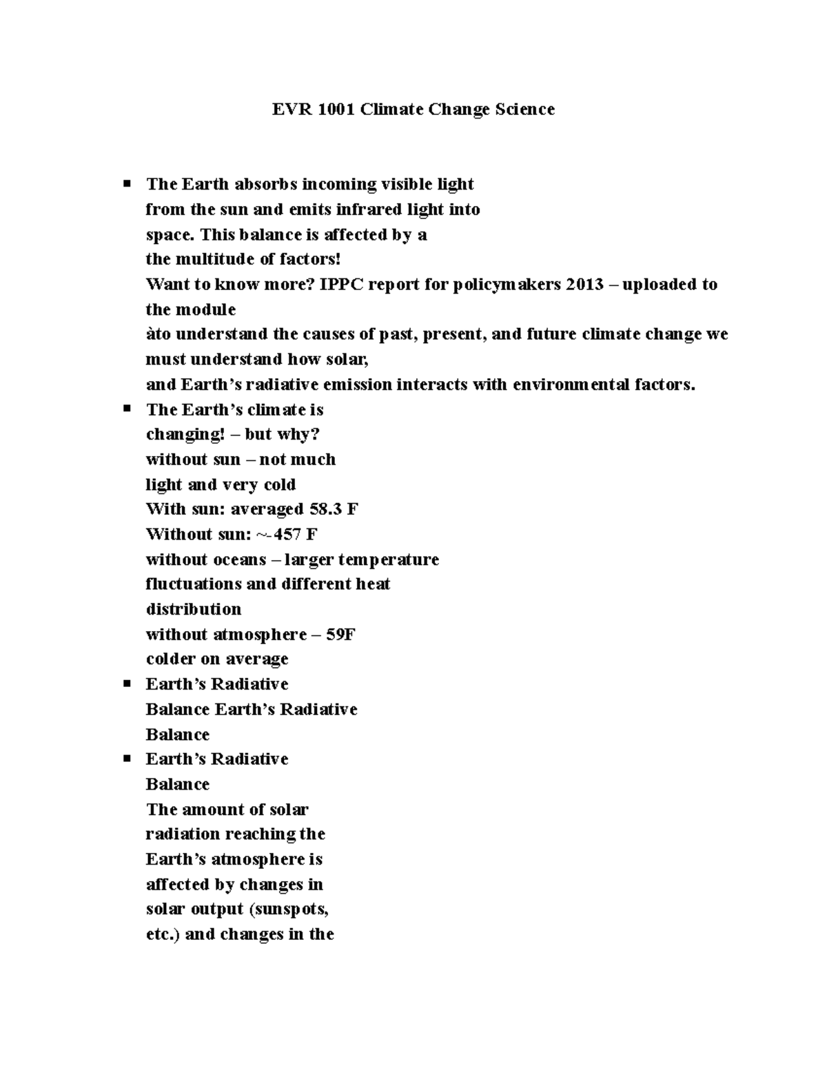 EVR 1001 Climate Change Science - EVR 1001 Climate Change Science The ...