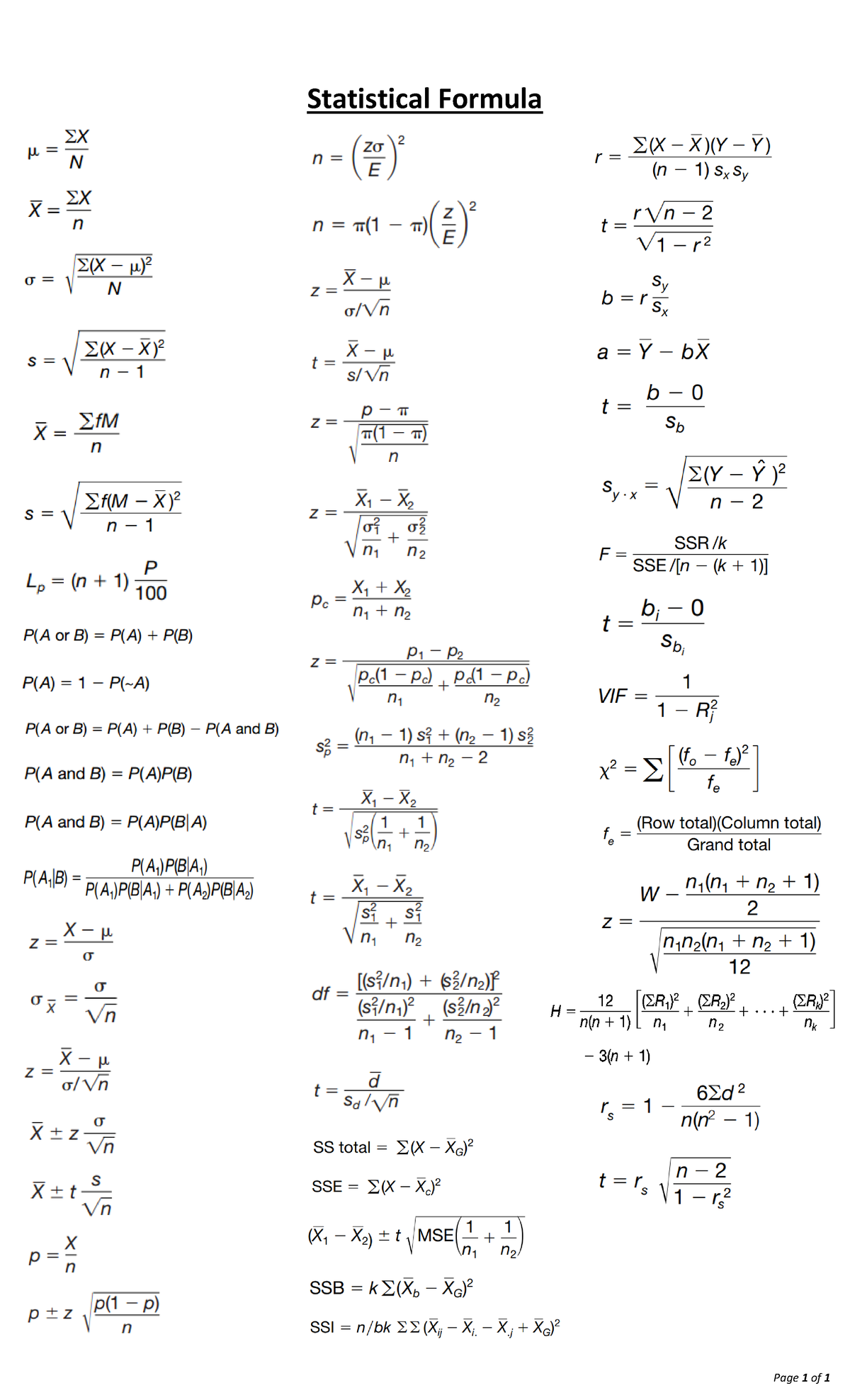 Statistical Equation ALL - Business Statistic - Statistical Formula (2 ...