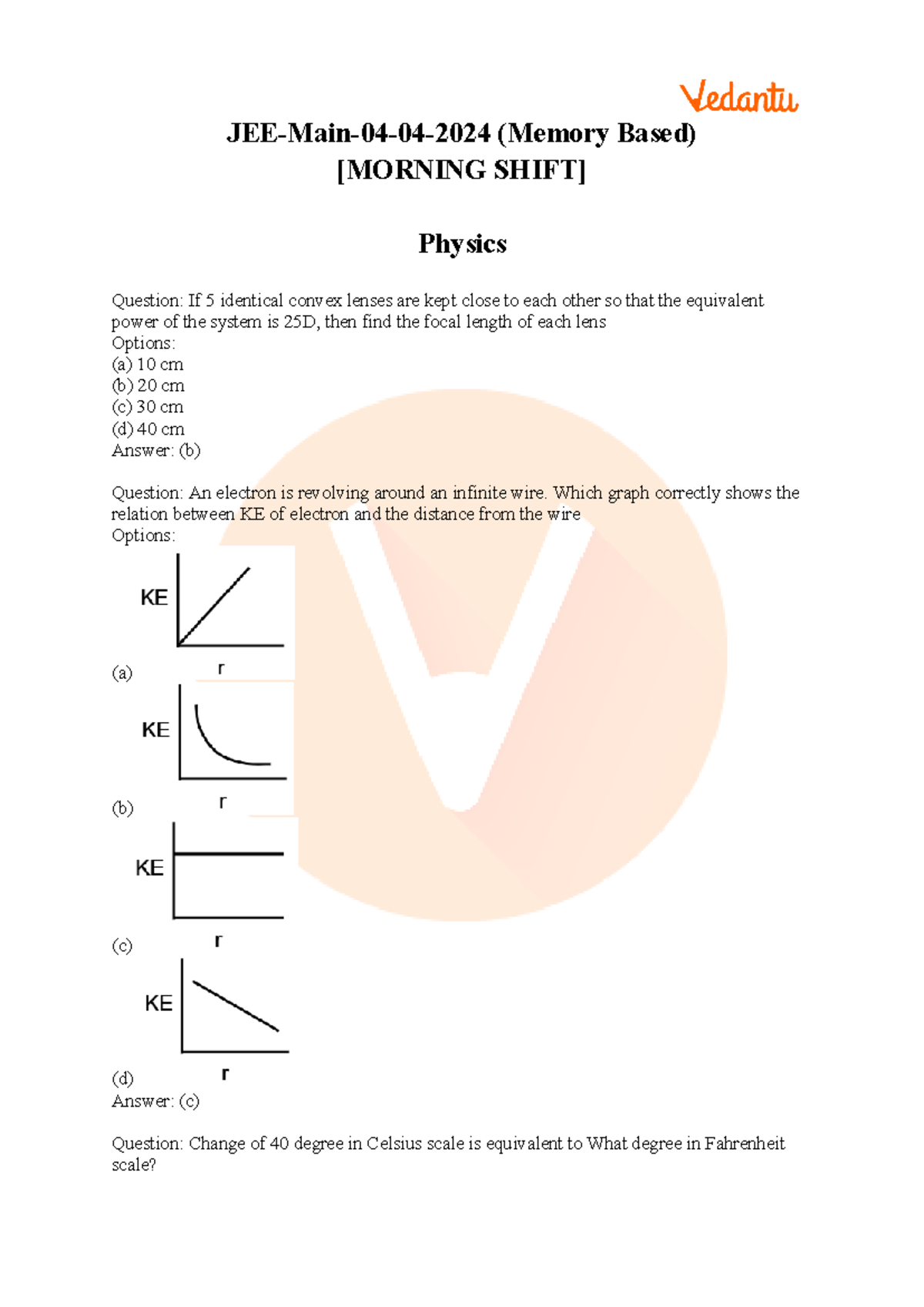 JEE Mains 2024 27 Jan Shift 1 Paper with Solutions [PDF] - JEE-Main-04 ...