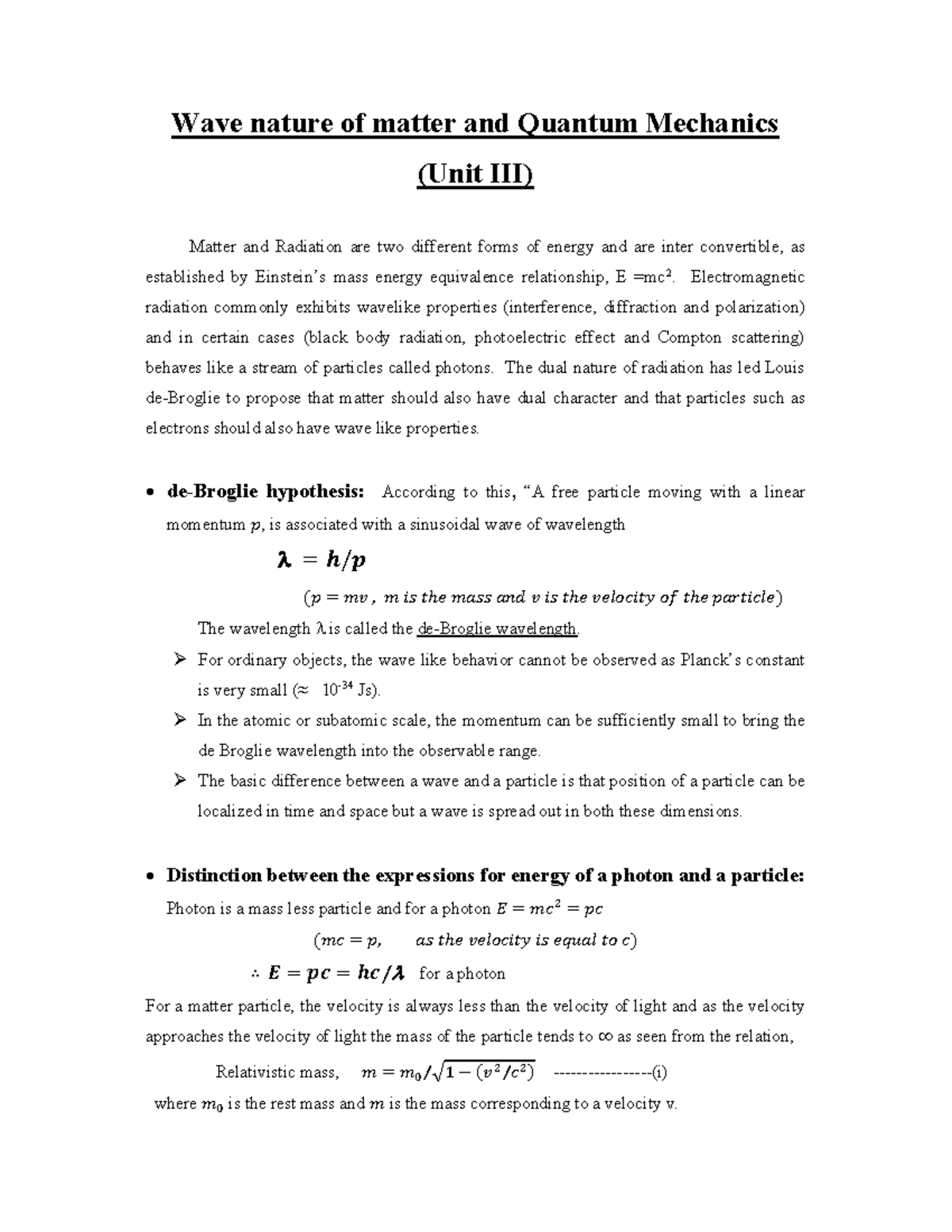 Modern Physics notes (Unit-3) (Feb-2022) - Wave nature of matter and ...