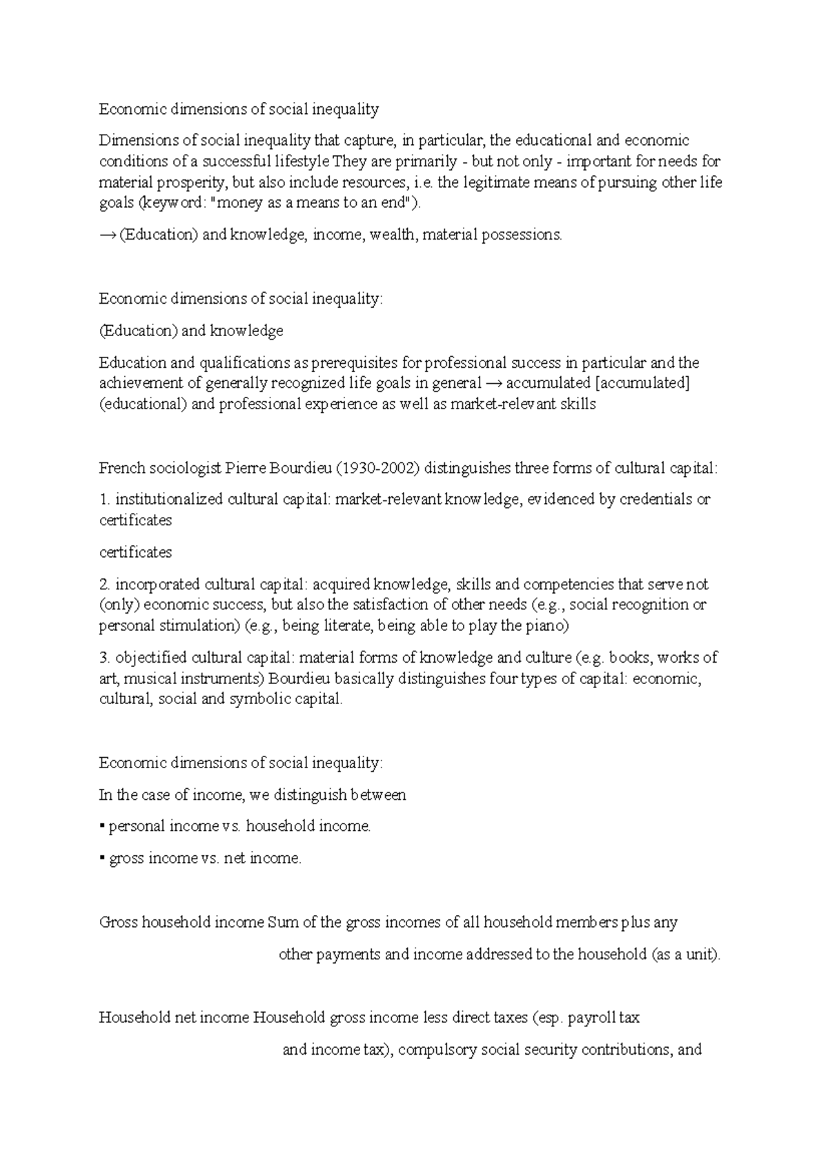Economic dimensions of social inequality - Economic dimensions of ...
