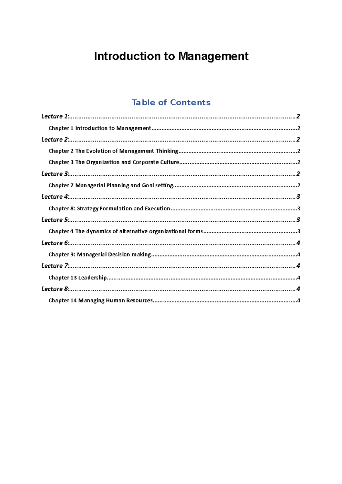 Introduction to Management - Introduction to Management Lecture ...