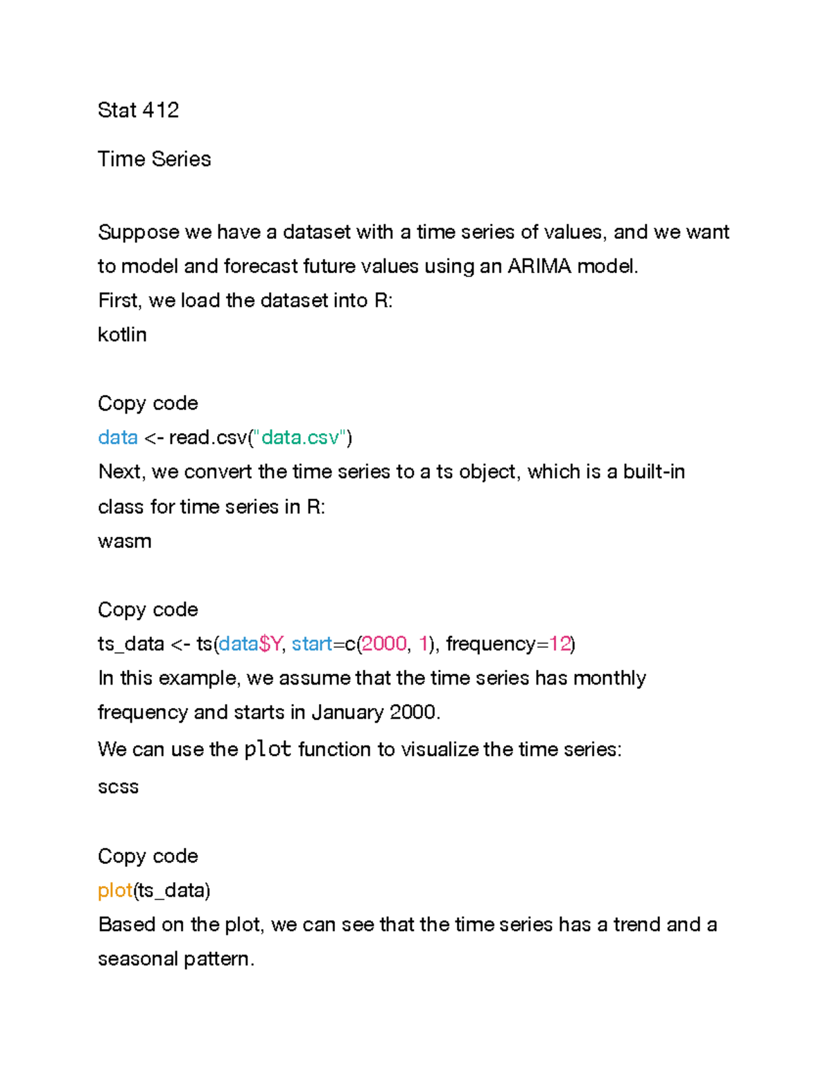 412 Time Series - Module Review - Stat 412 Time Series Suppose we have ...
