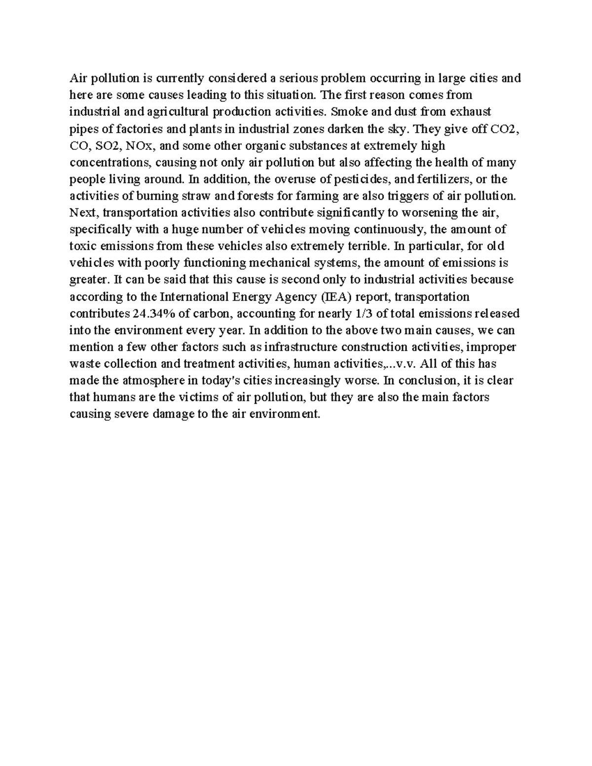 Air pollution is currently considered a serious problem occurring in ...