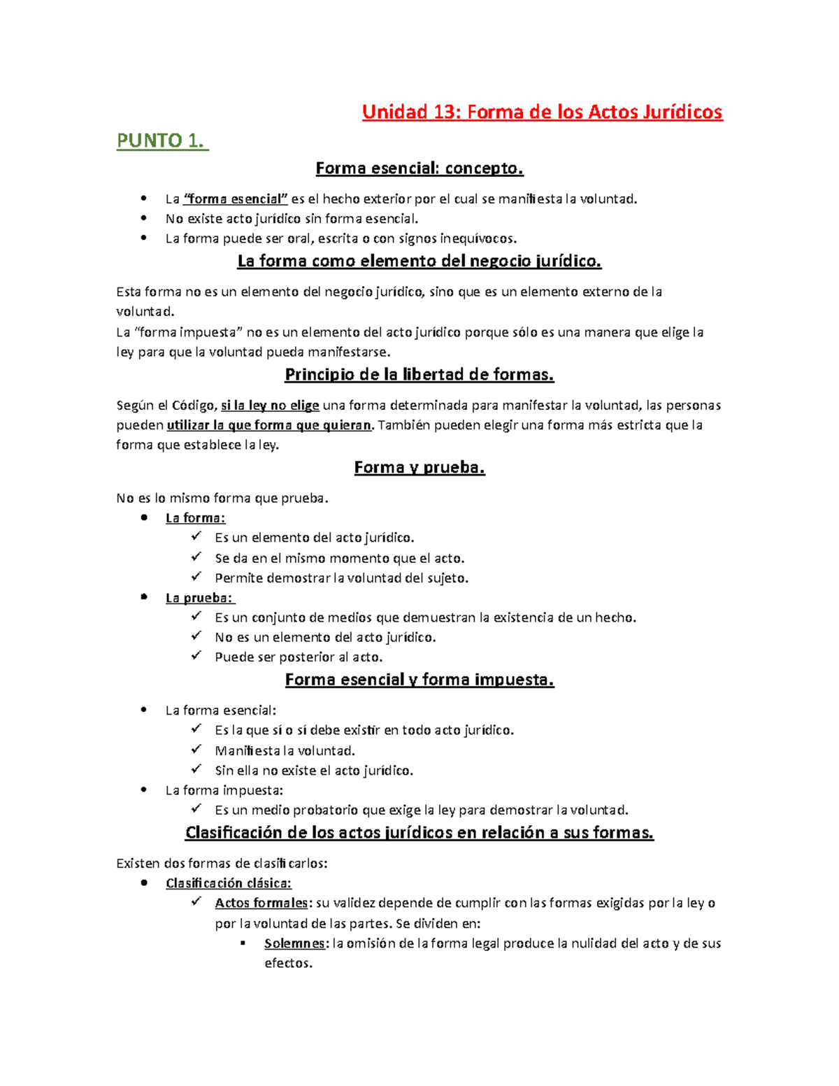 Unidad 13 - Derecho Civil parte general - Unidad 13: Forma de los Actos ...