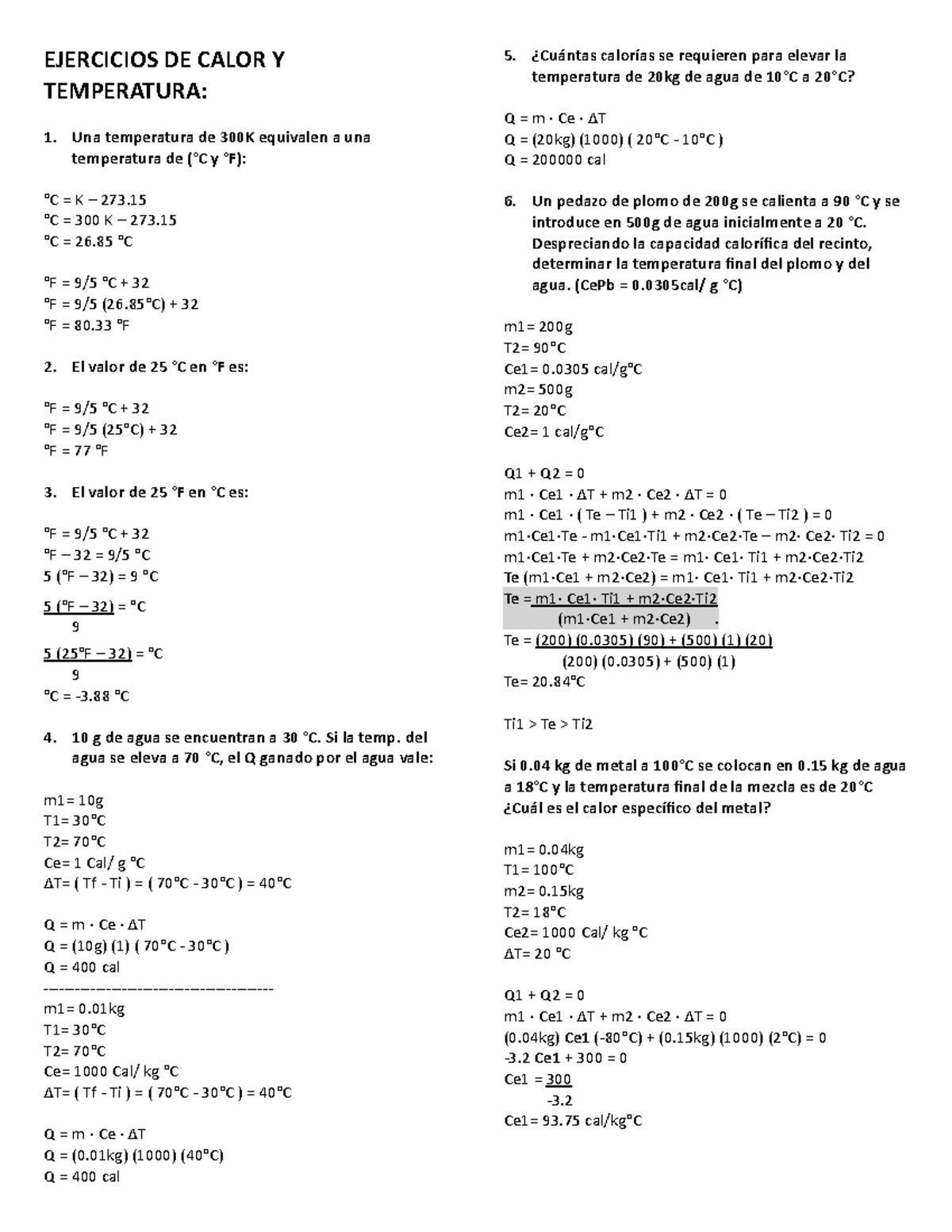 Ejercicios de calor y temperatura - EJERCICIOS DE CALOR Y TEMPERATURA: Una temperatura de 300K ...