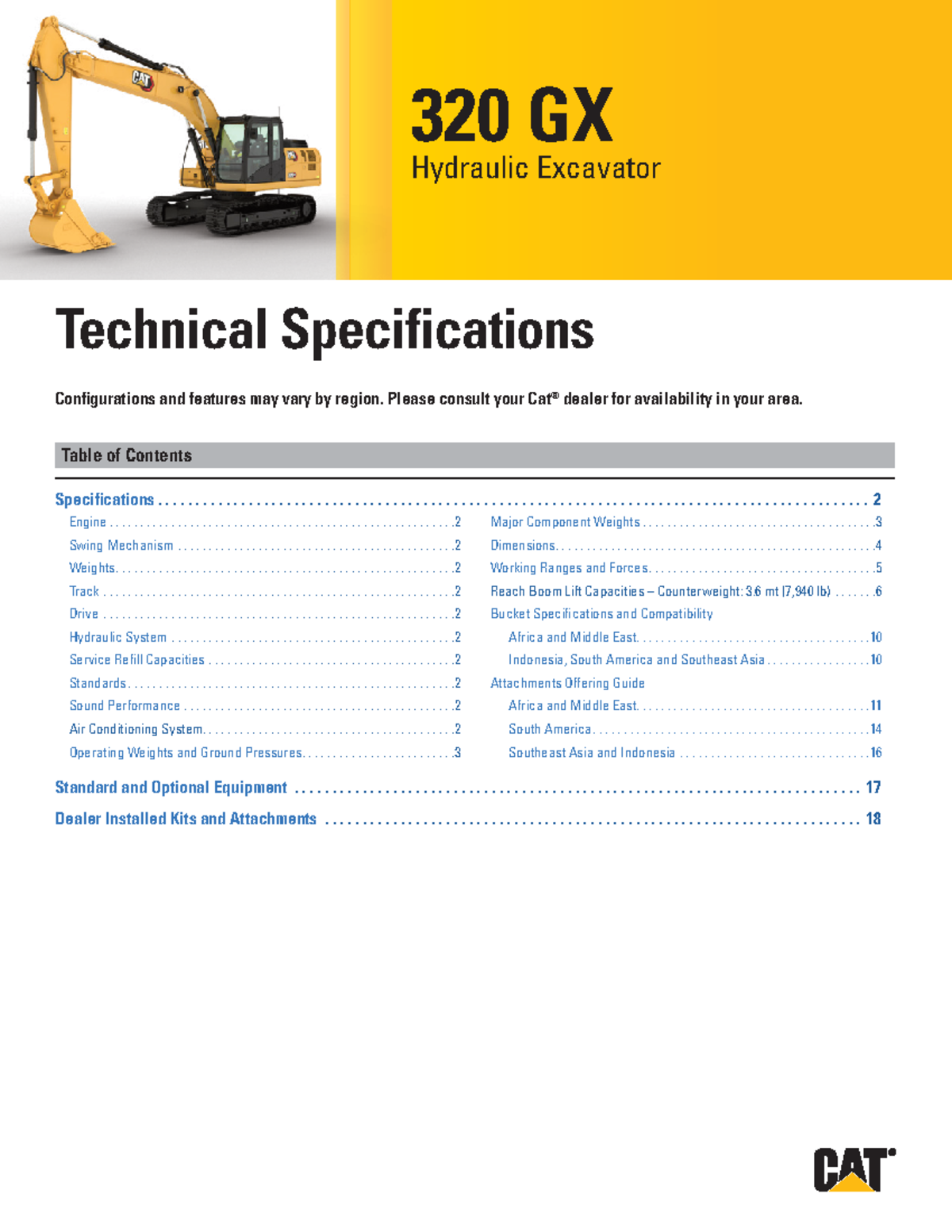 320GX AME - 320 GX Hydraulic Excavator Technical Specifications Con ...