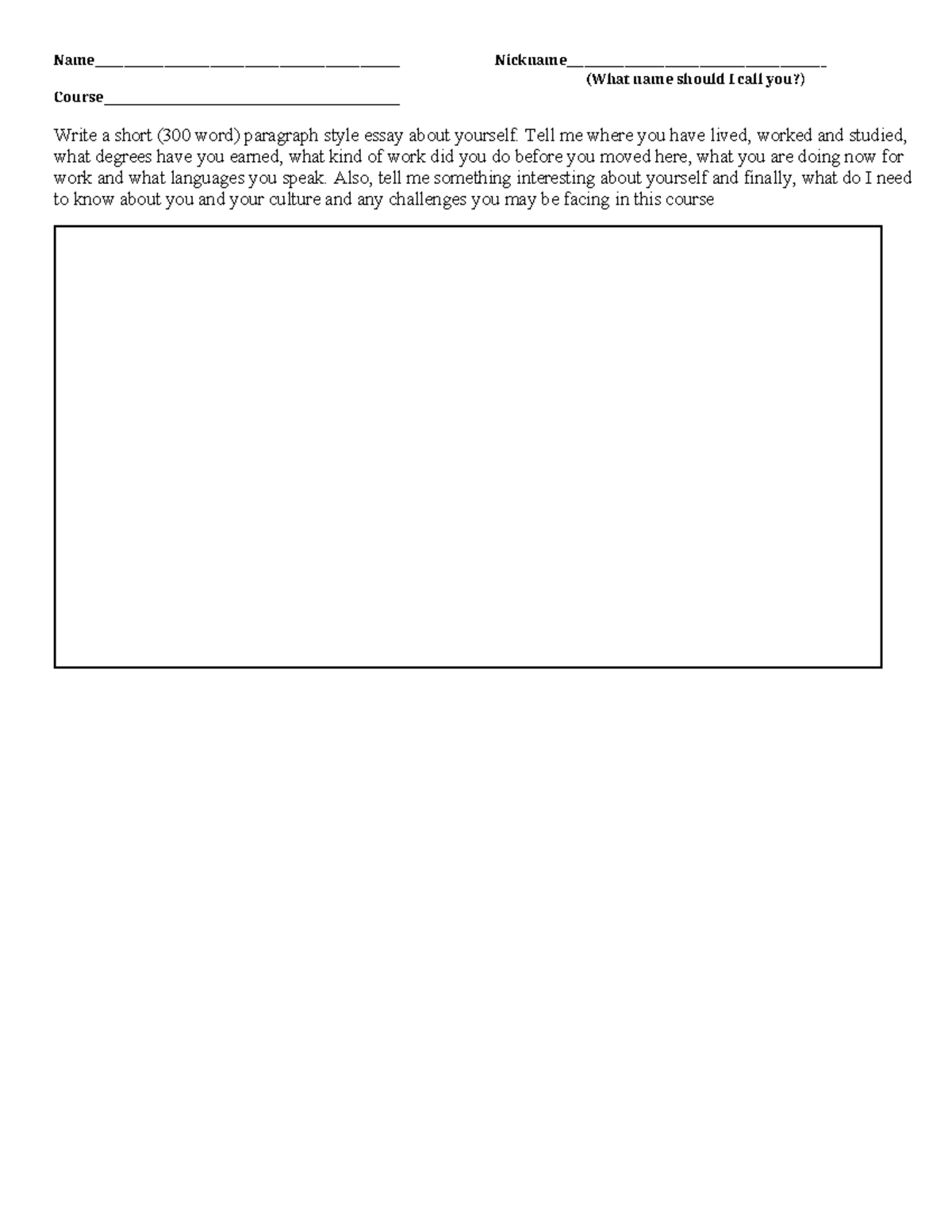 Student Intro Form 300wd - Name ...