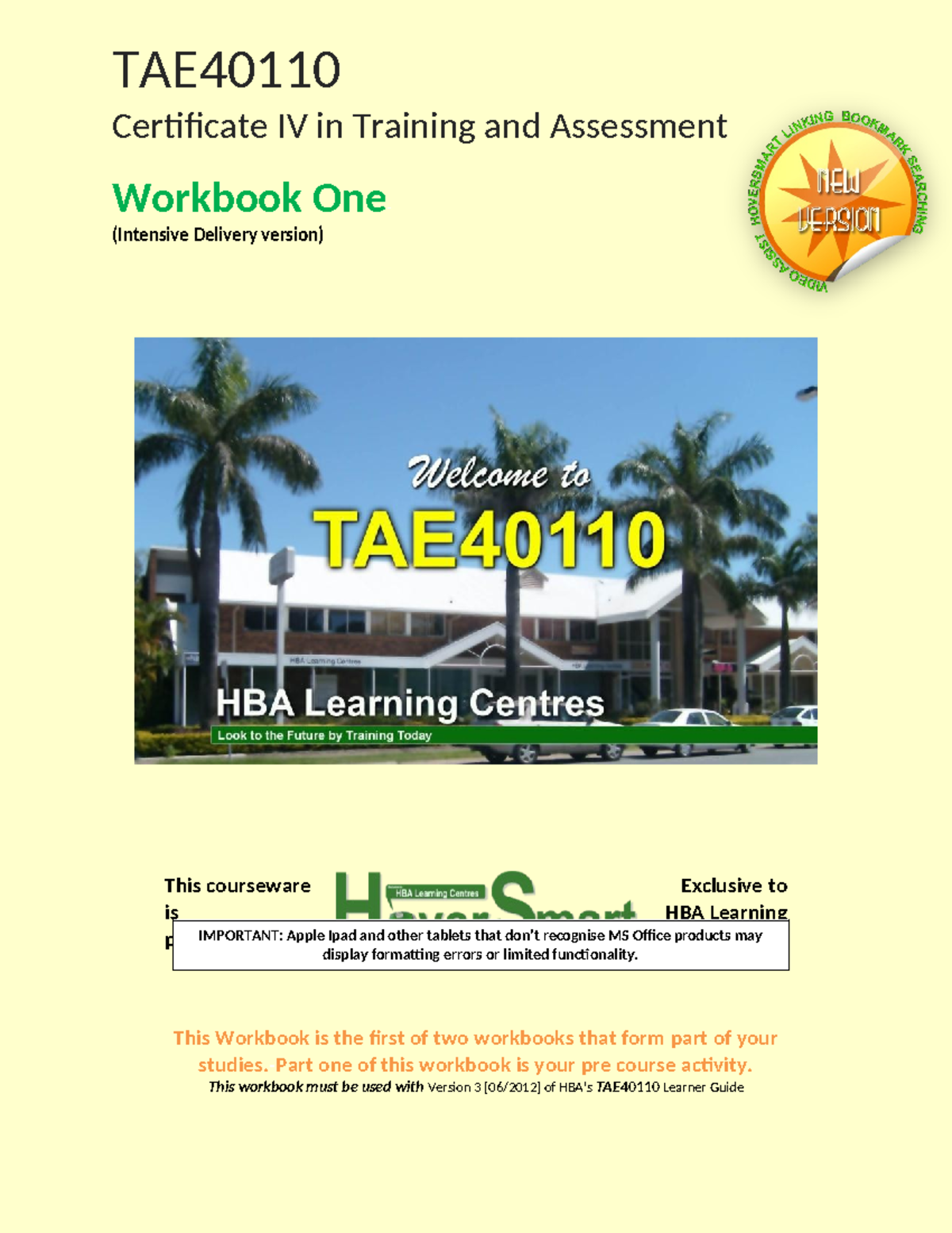 Docx - n/a - TAE Certificate IV in Training and Assessment Workbook One ...