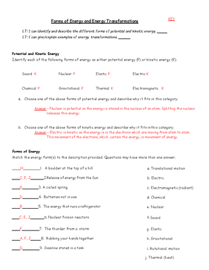 Honors physics kinetic and potenial energy worksheet key - KINETIC AND ...