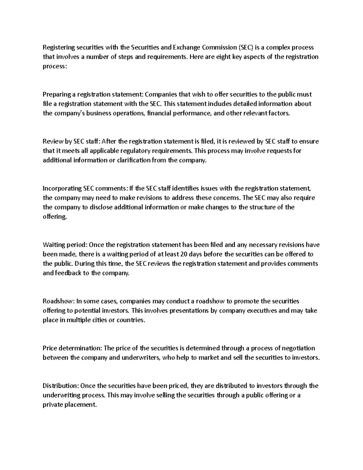 Describe what is involved in registering securities with the Securities ...