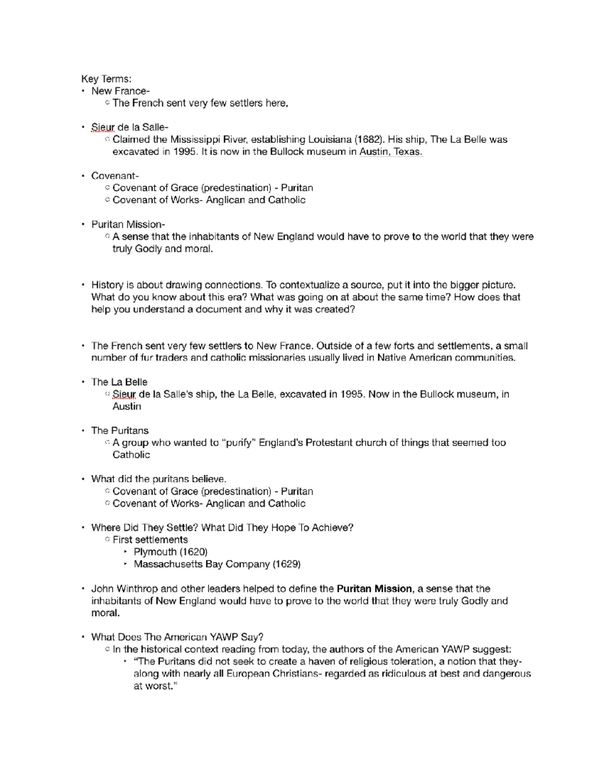 HIST 1301 - Variety of History Notes and key terms for the course ...