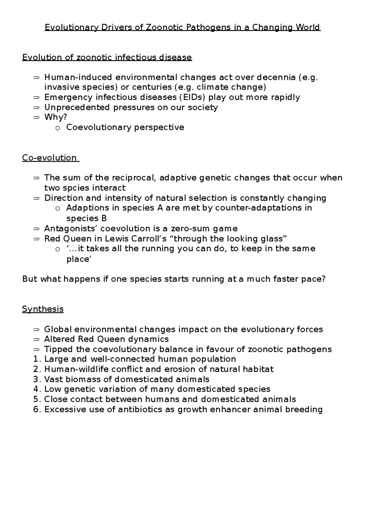 Evolutionary Drivers of Zoonotic Pathogens in a Changing World ...