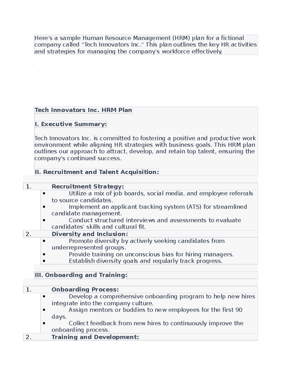 HRM-PLAN- Sample - Description - Here's a sample Human Resource Management (HRM) plan for a ...