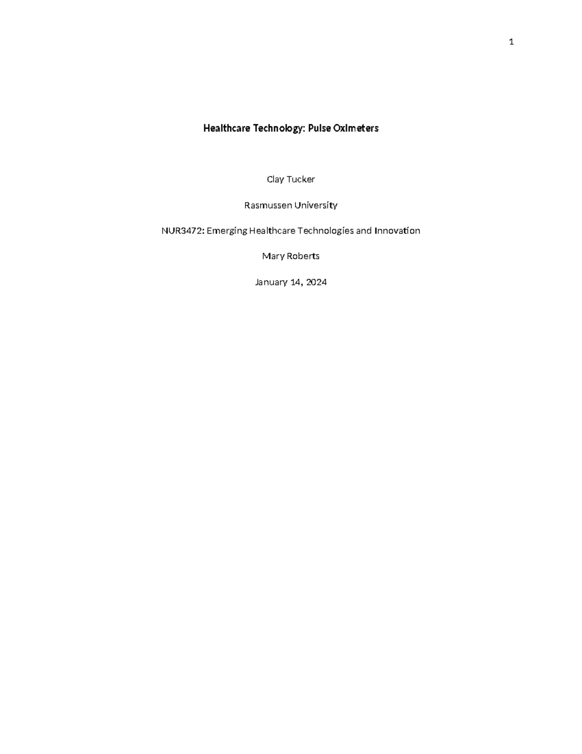 3472 Module 2 Assignment - Healthcare Technology: Pulse Oximeters Clay ...