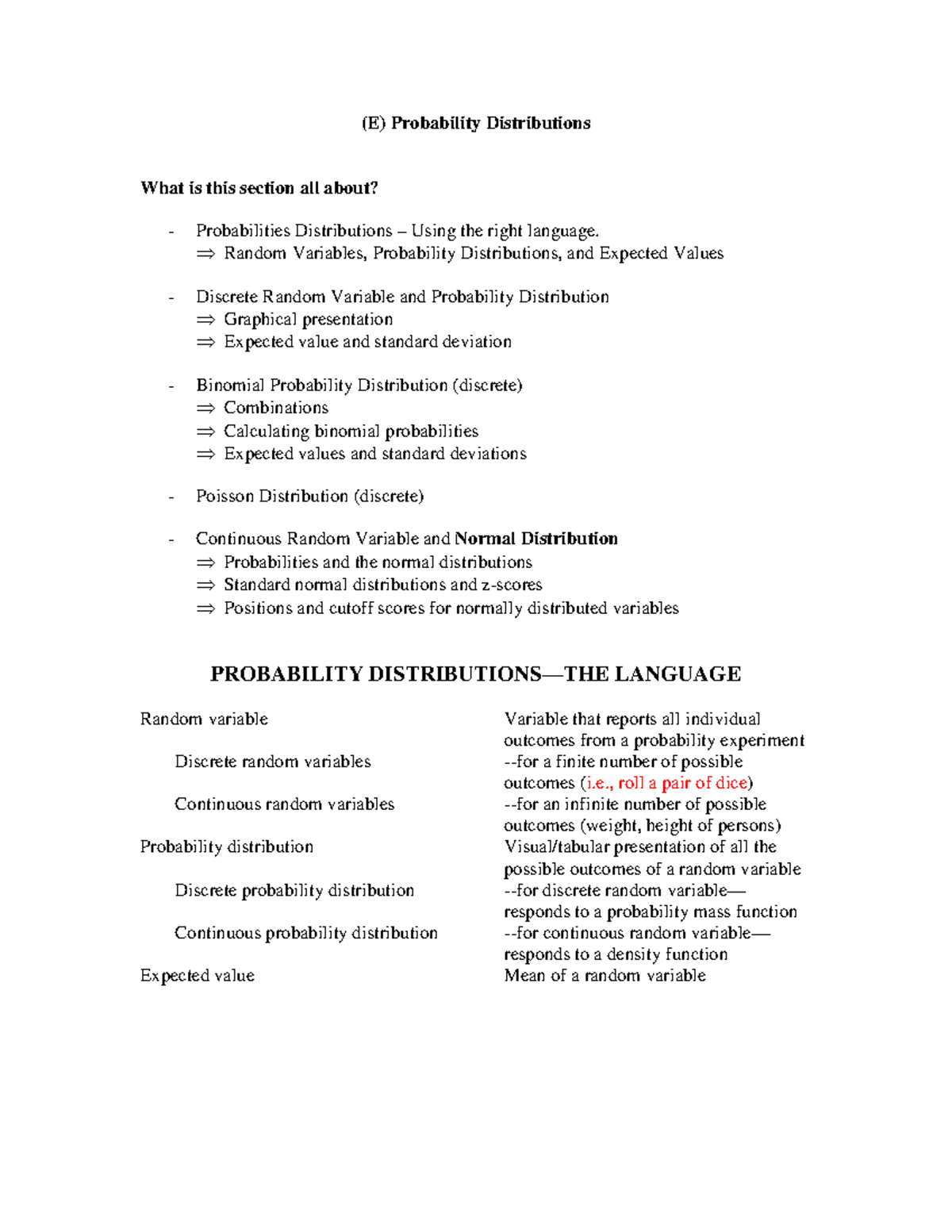 Doc 6 - notes - ####### (E) Probability Distributions ####### What is ...