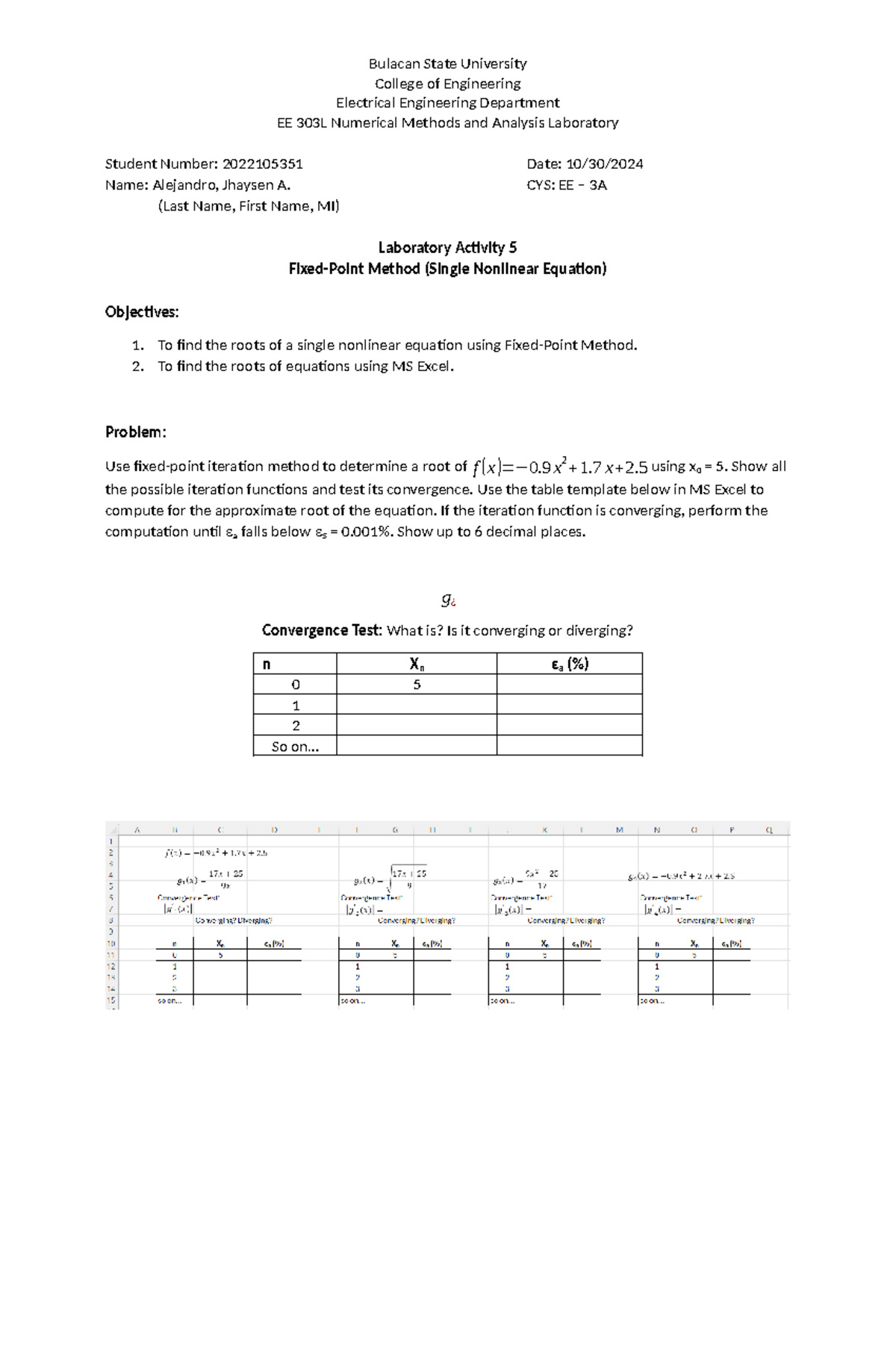 EE 303L Lab Act 5 - Fixed Point Method 1 - College of Engineering ...