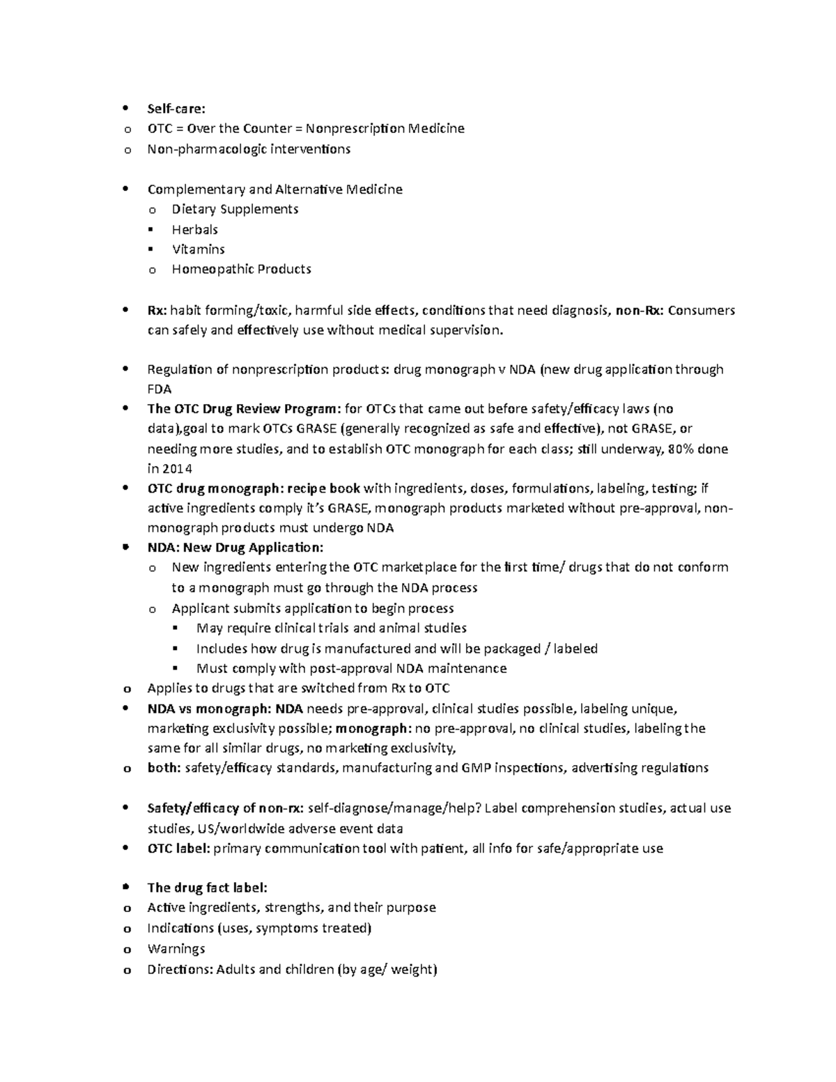 Introduction to OTC medication - Self-care : o OTC = Over the Counter ...