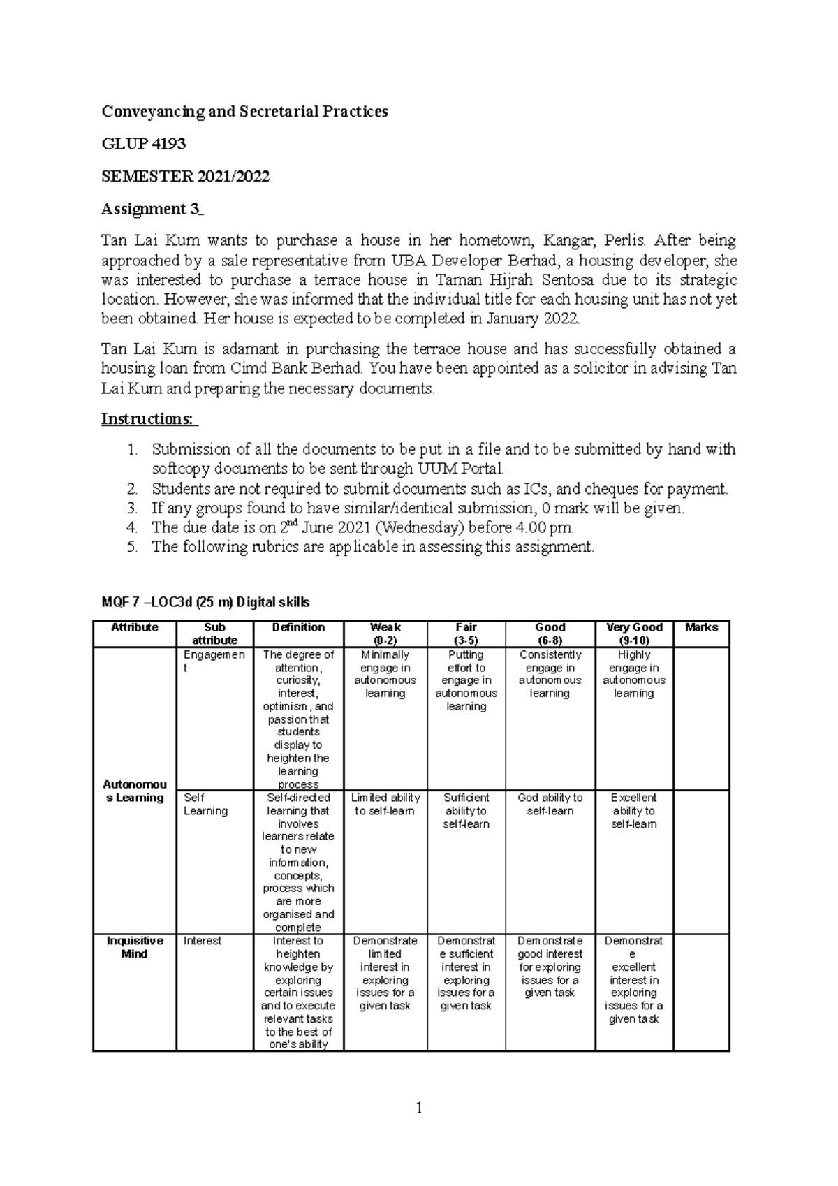 Glup 4193 Csp Assignment 3 With Rubrics Update Conveyancing And Secretarial Practices Glup