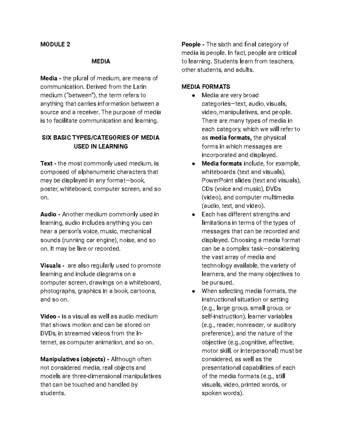 ECED314 ELEM315-Midterm-Reviewer - MODULE 2 MEDIA Media - the plural of ...