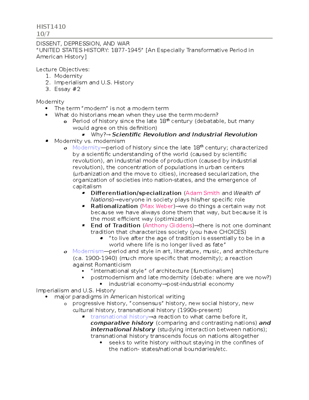HIST1410 10:7 - Dennis Dickerson - HIST 10/ DISSENT, DEPRESSION, AND ...