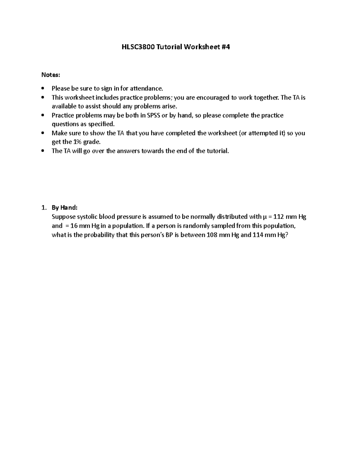 HLS3800 Tutorial Worksheet #4 - HLSC3800 Tutorial Worksheet Notes ...