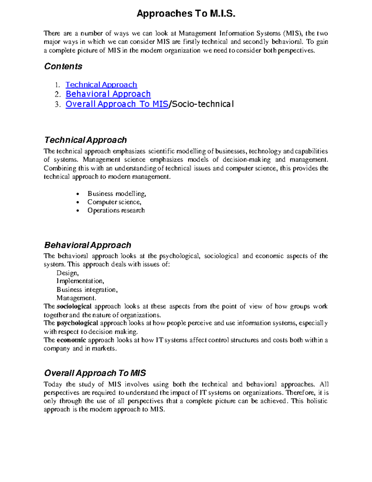 Approaches To Mis - Management information systems - Approaches To M.I ...