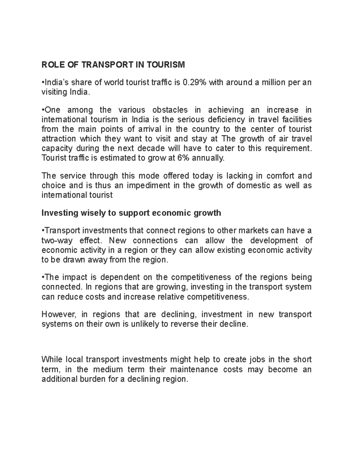 Lecture notes 9 - Managing transport operations - ROLE OF TRANSPORT IN ...