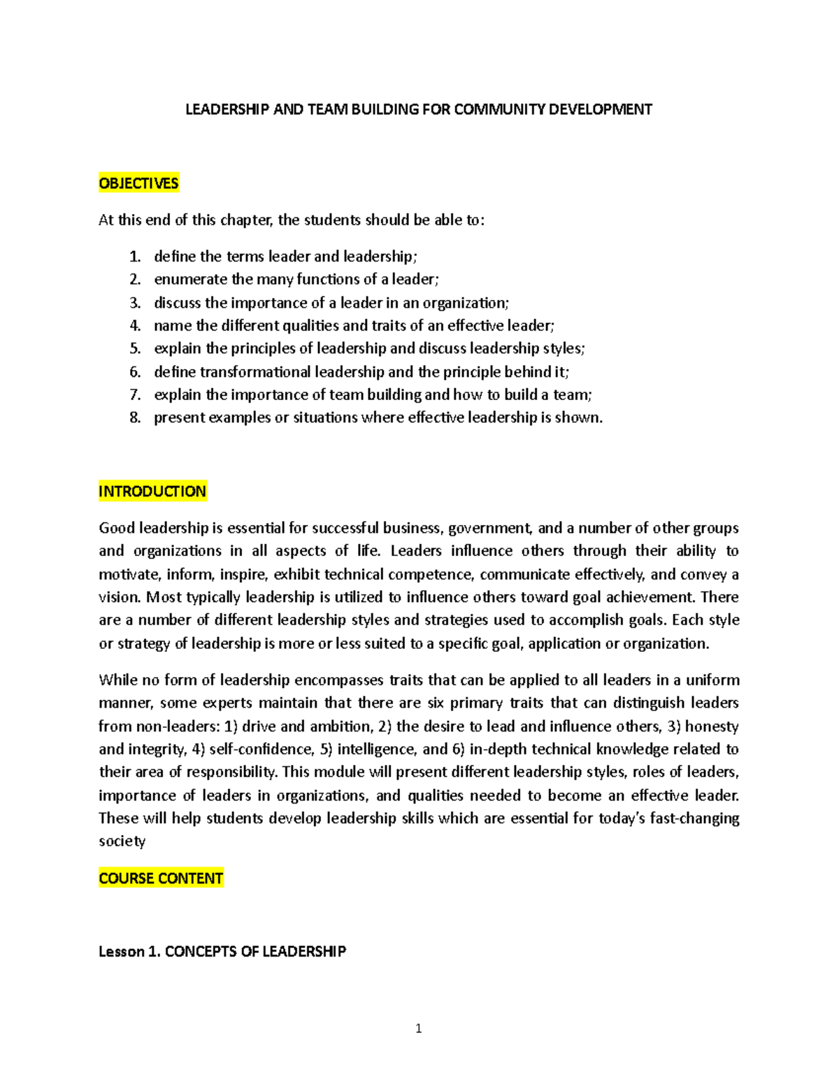 Leadership AND TEAM Building 3 - LEADERSHIP AND TEAM BUILDING FOR ...
