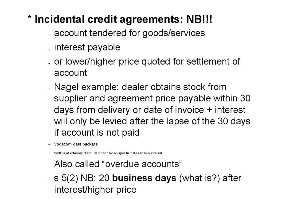 Field of Application slides - Incidental credit agreements: NB ...