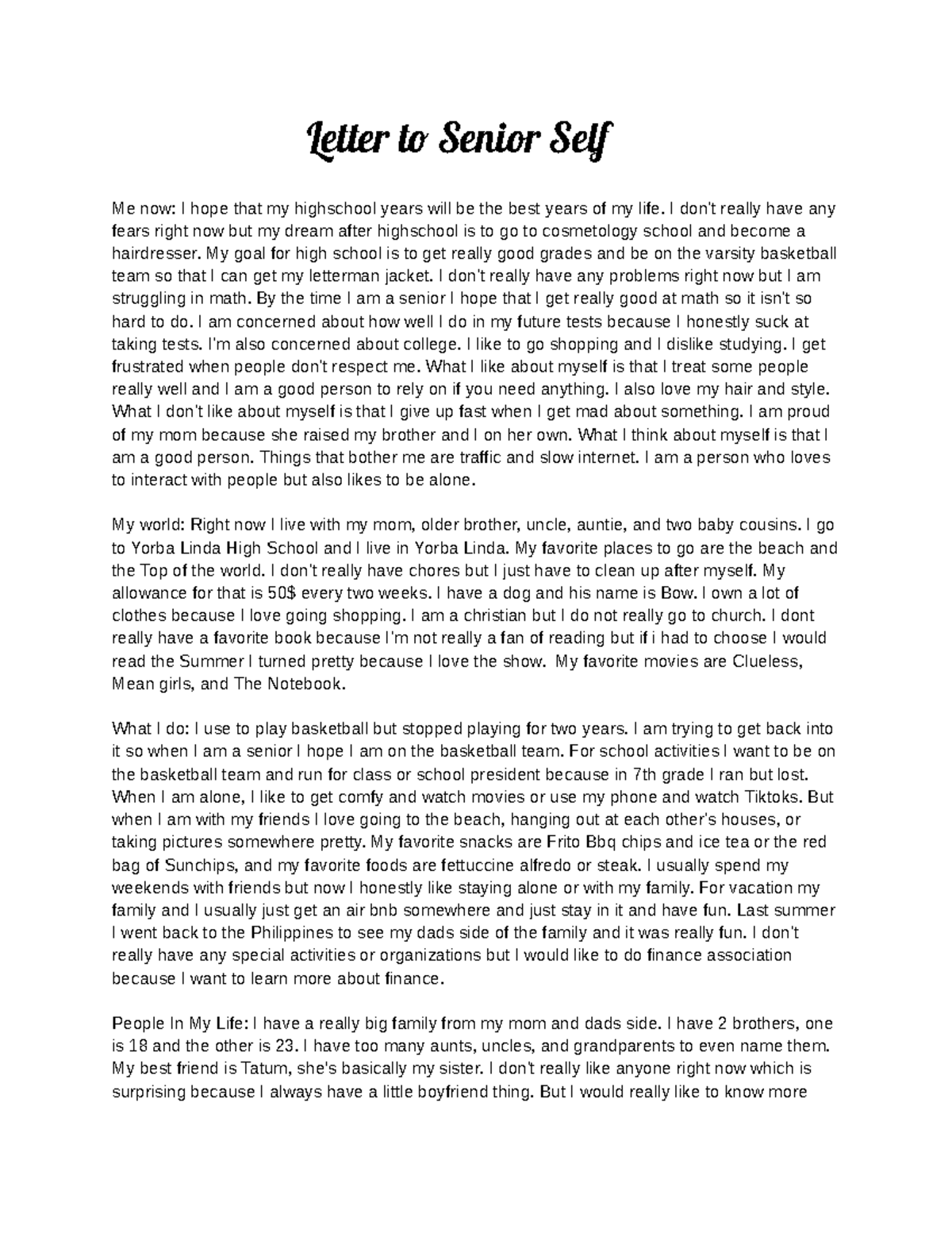 Scarlette Samson - Letter to Senior Self - Google Docs - Letter to ...