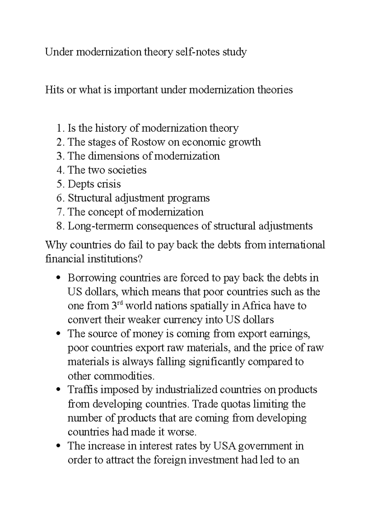 Modernization my notes - Under modernization theory self-notes study ...