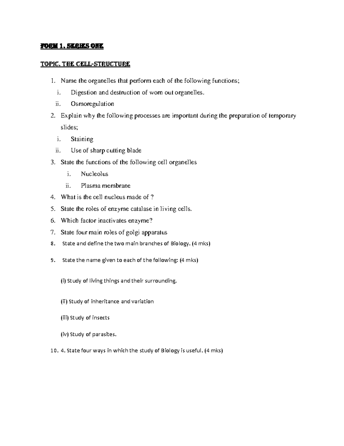 THE CELL-CELL Structure - Form 1. Series one Topic. The cell-structure ...