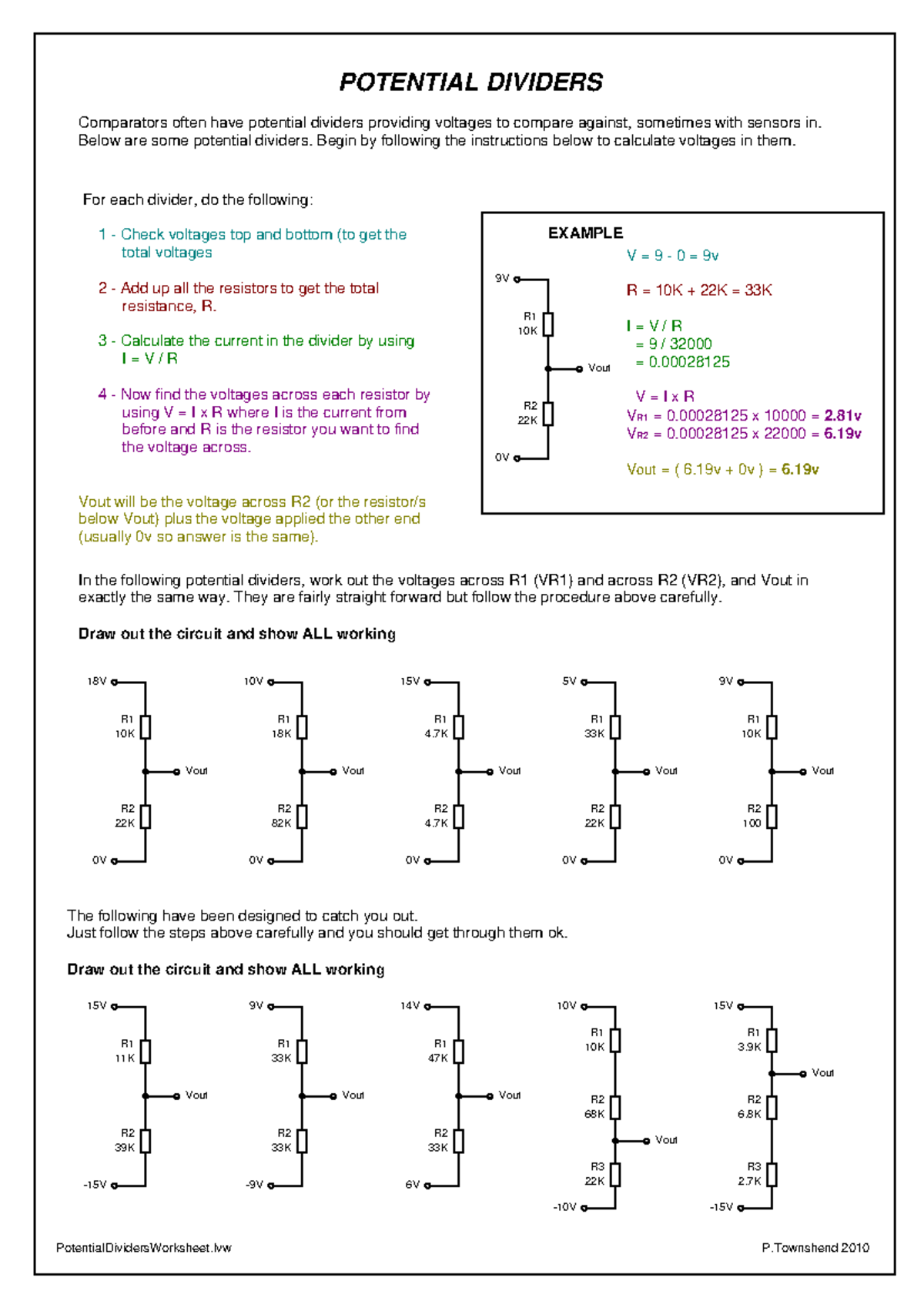 Potential Dividers 1 - PotentialDividersWorksheet P 2010 15V R 11K R ...